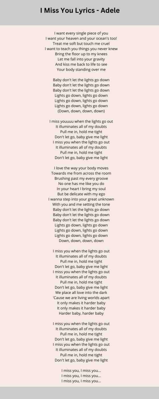 I Miss You Lyrics Adele