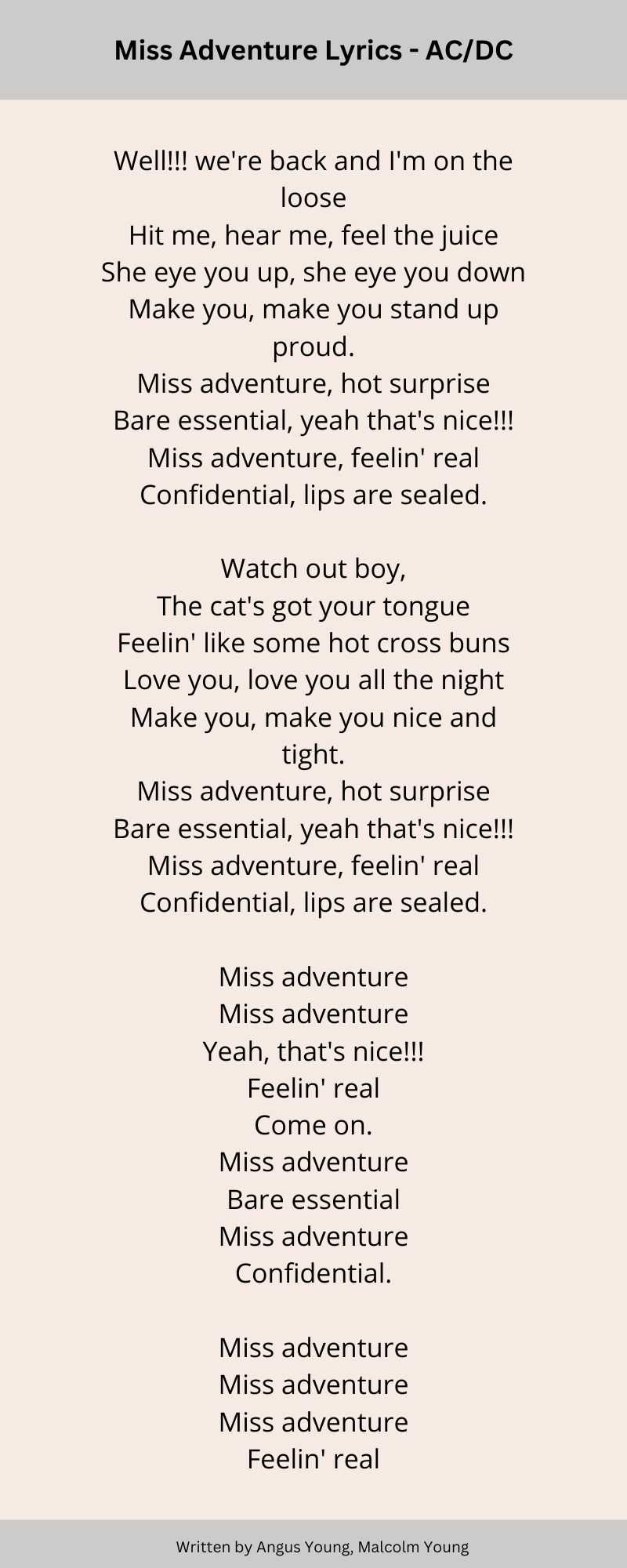 Miss Adventure Lyrics AC/DC